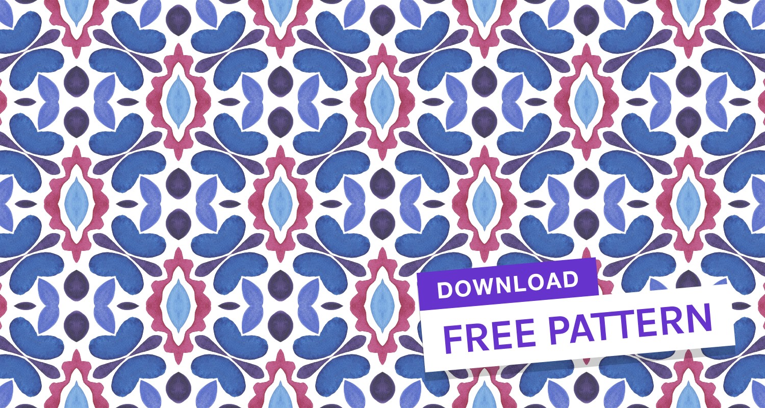 Free Seamless Pattern: Watercolor Bouquet #6 (mosaic, blue, pink ...